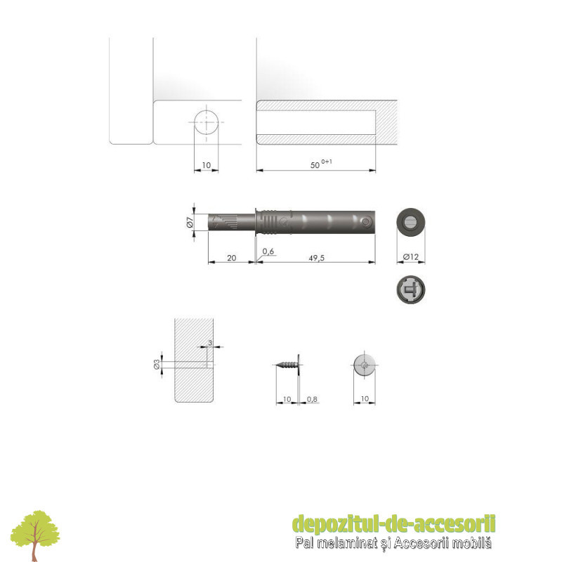 Set K PUSH TECH 20mm îngropat magnetic antracit